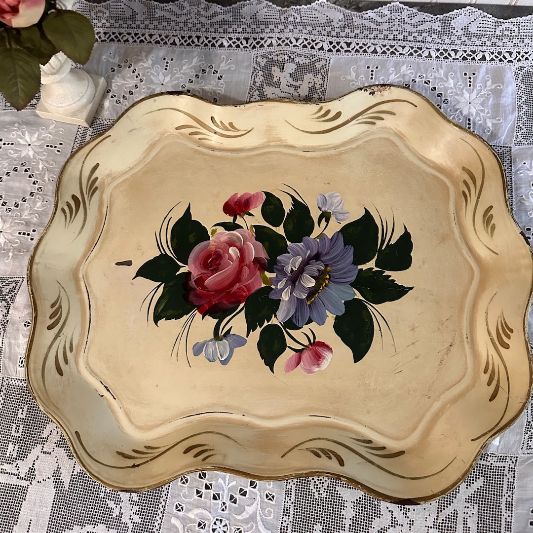 Vintage Tole Painted Tray/shabby Chic Tray - Etsy