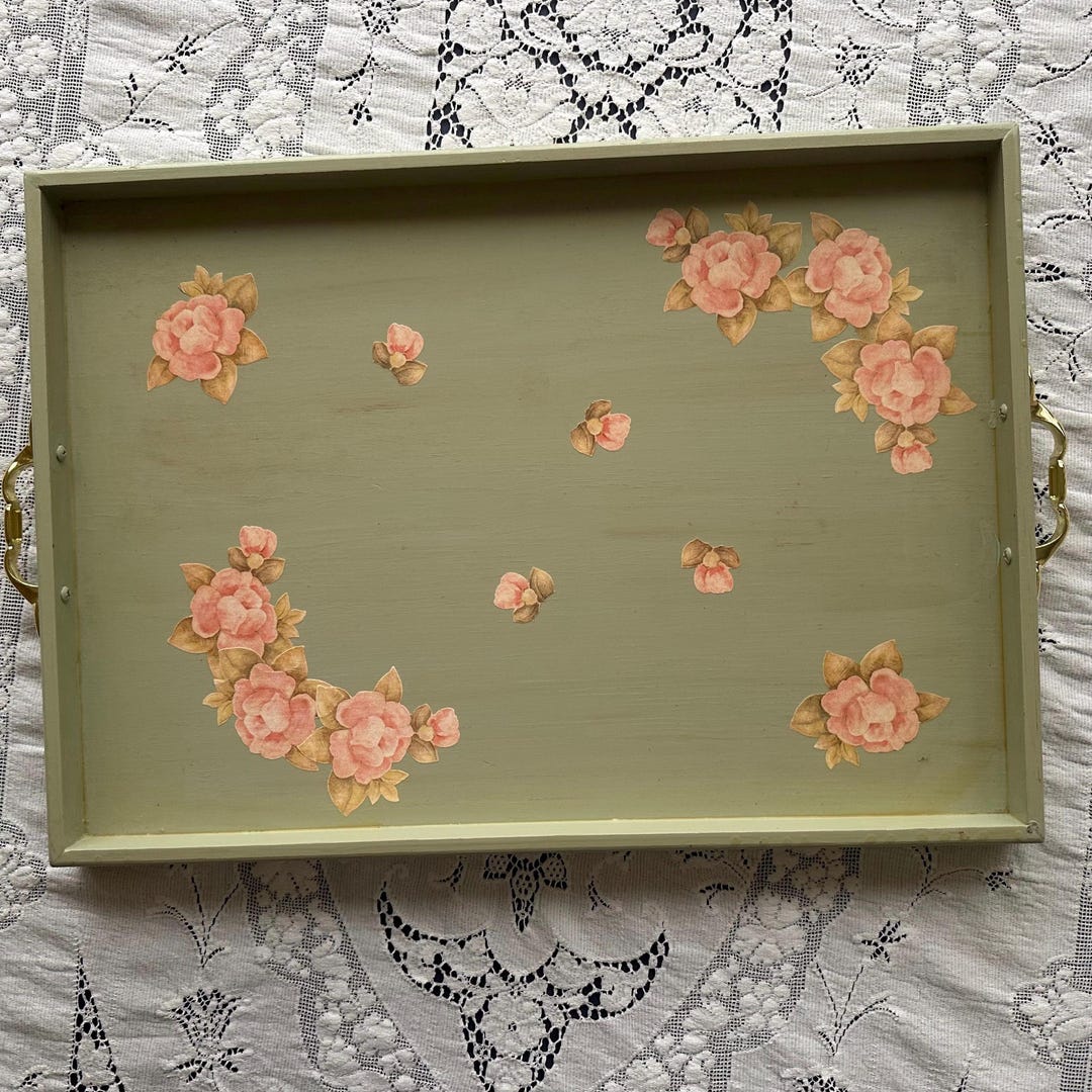 Vintage Wooden Serving Tray/handmade Decoupage Tray With Handles - Etsy