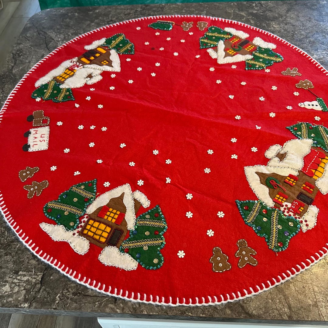 Vintage Appliquéd Christmas Tree Skirt: Retro Bucilla Style - Etsy