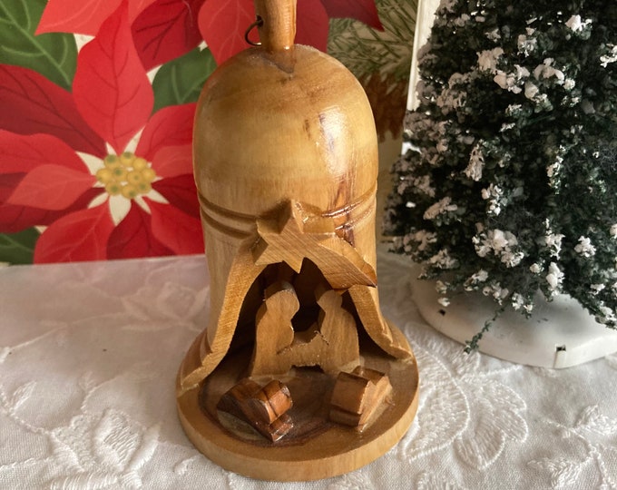 Carved Nativity Bell/carved Olive Wood Nativity Ornament - Etsy