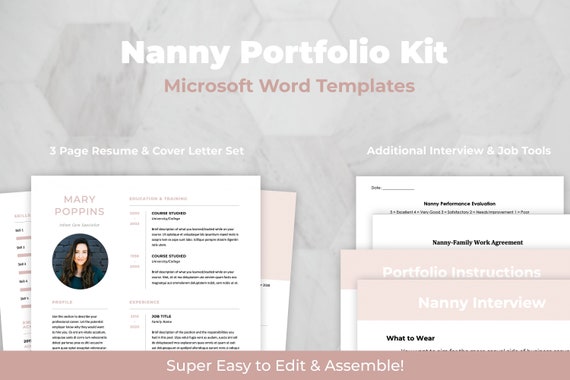 Nanny Interview Portfolio Kit Nanny Resume Template Set | Etsy