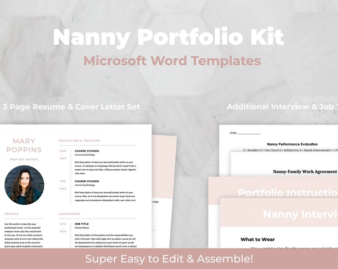 Nanny Interview Portfolio Kit Nanny Resume Template Set Nanny Resume ...