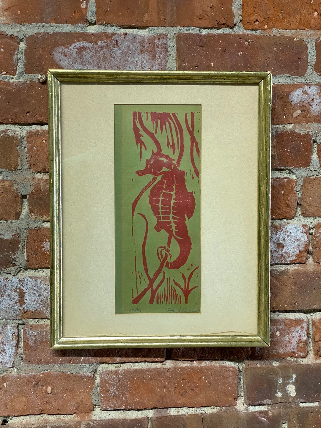 1960s Red Seahorse Block Print - Etsy