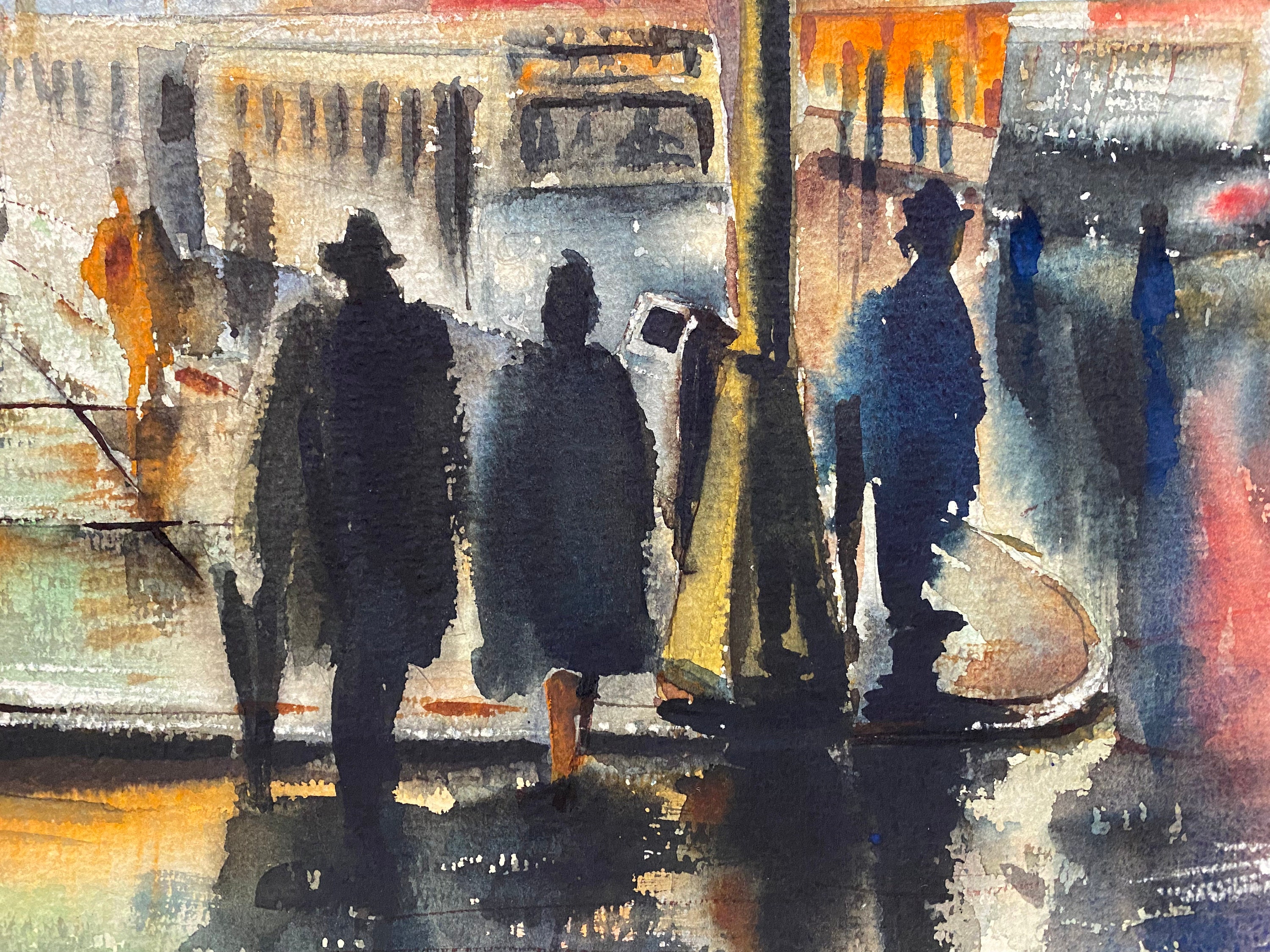 Bustling Night Time Street Scene Watercolor Painting - Etsy