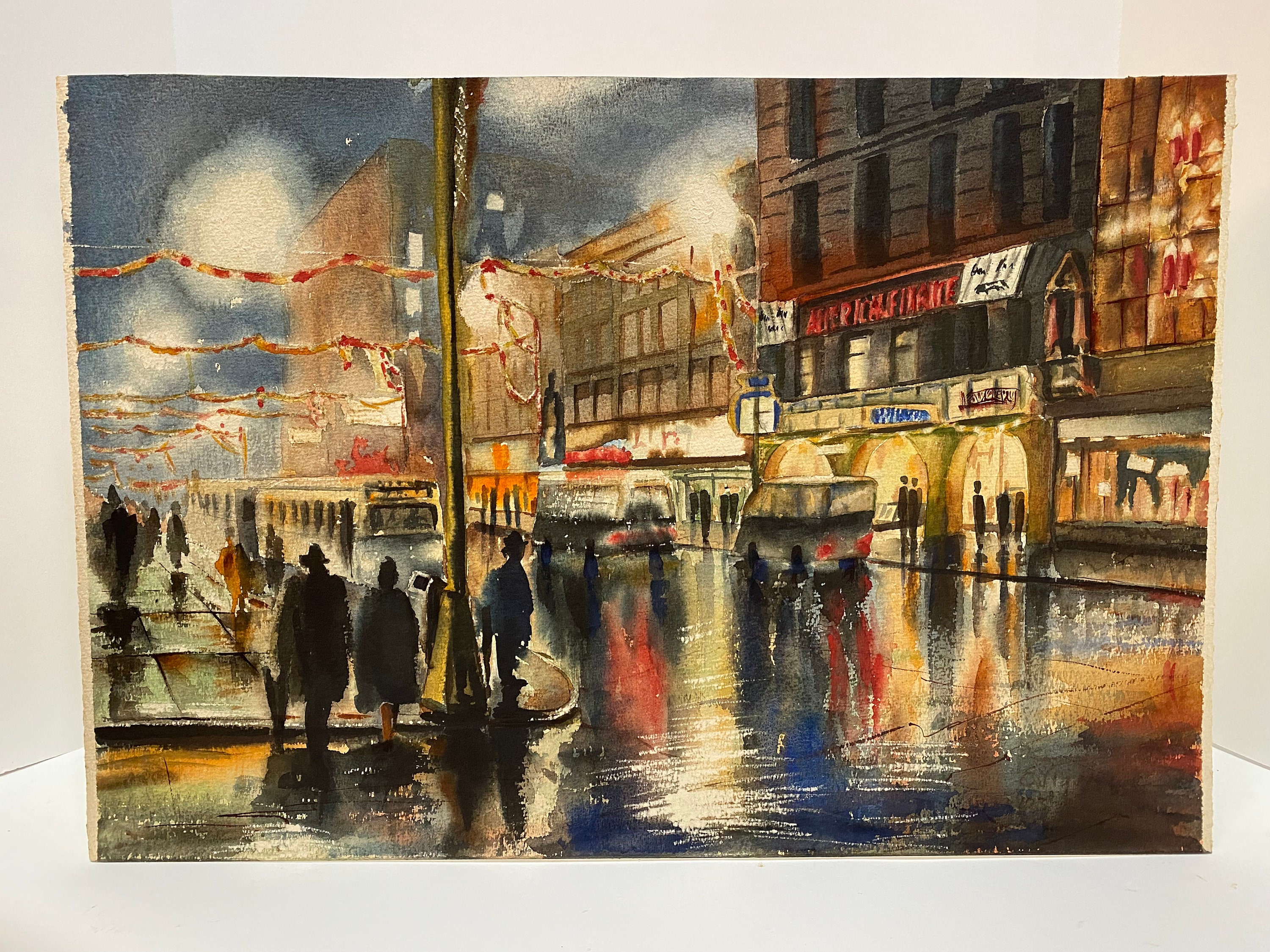 Bustling Night Time Street Scene Watercolor Painting - Etsy