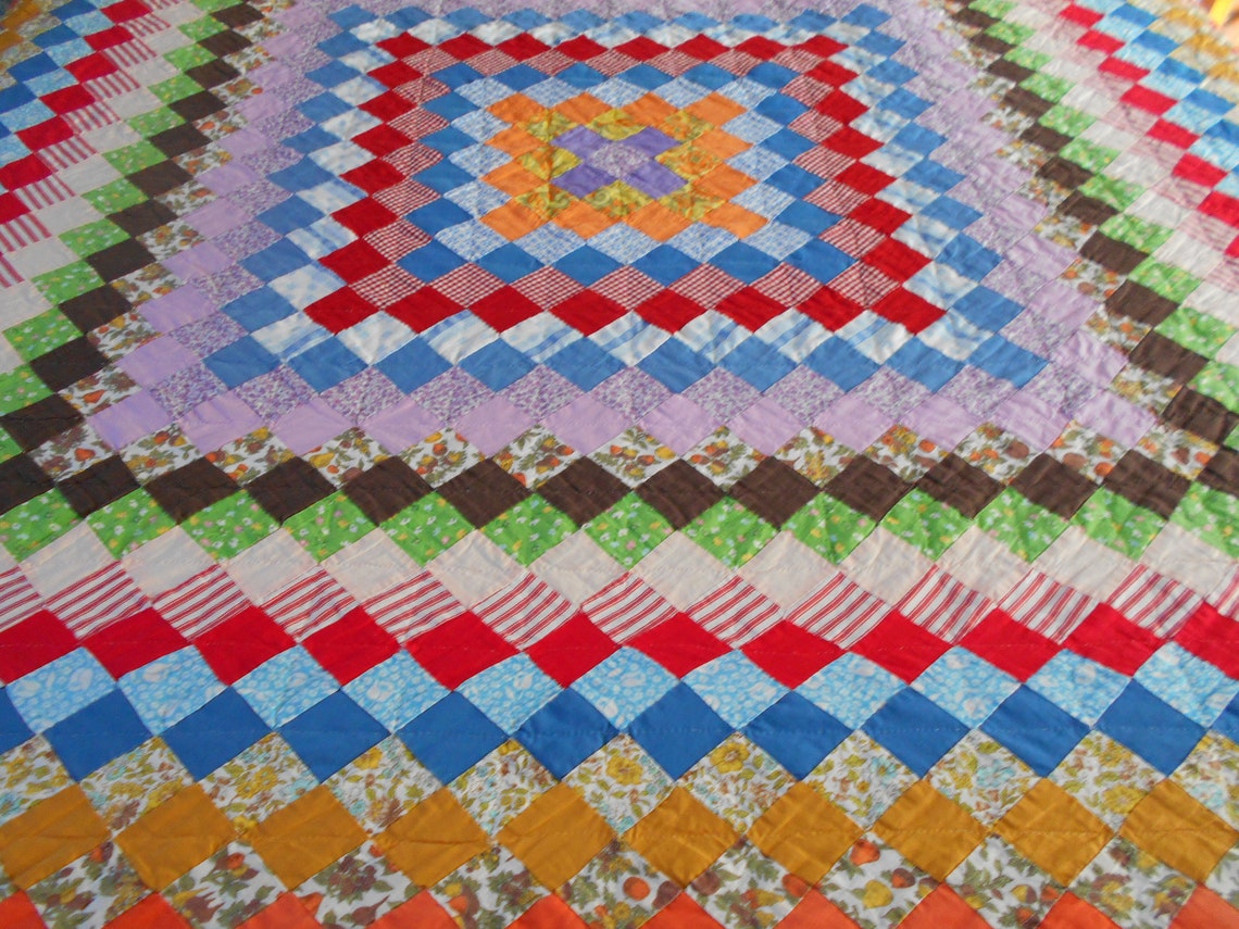 Vintage Homemade Boston Commons Quilt. Bold Colors and - Etsy