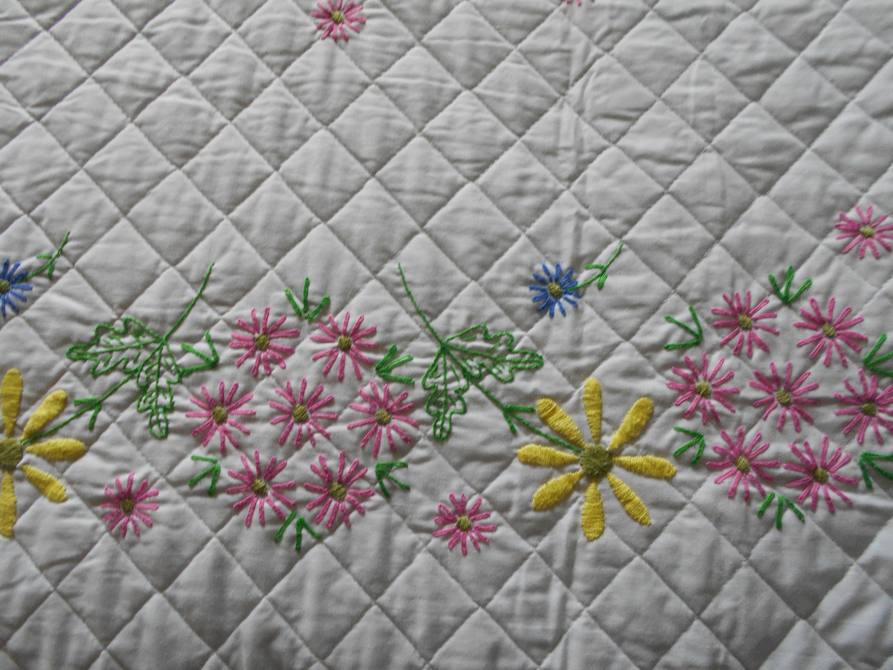 Homemade. Embroidered Floral Quilt. Nice Condition. Dated. 96 - Etsy