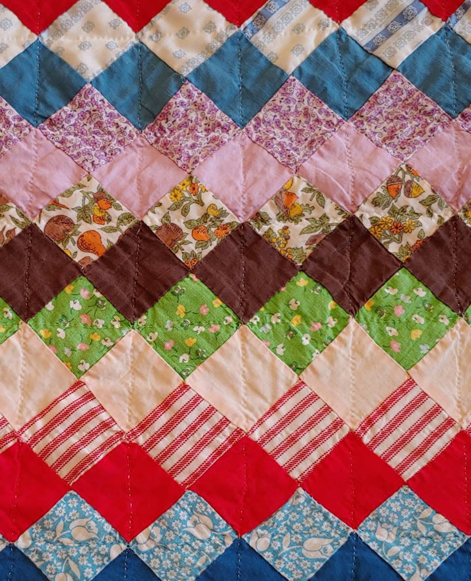 Vintage Homemade Boston Commons Quilt. Bold Colors and - Etsy