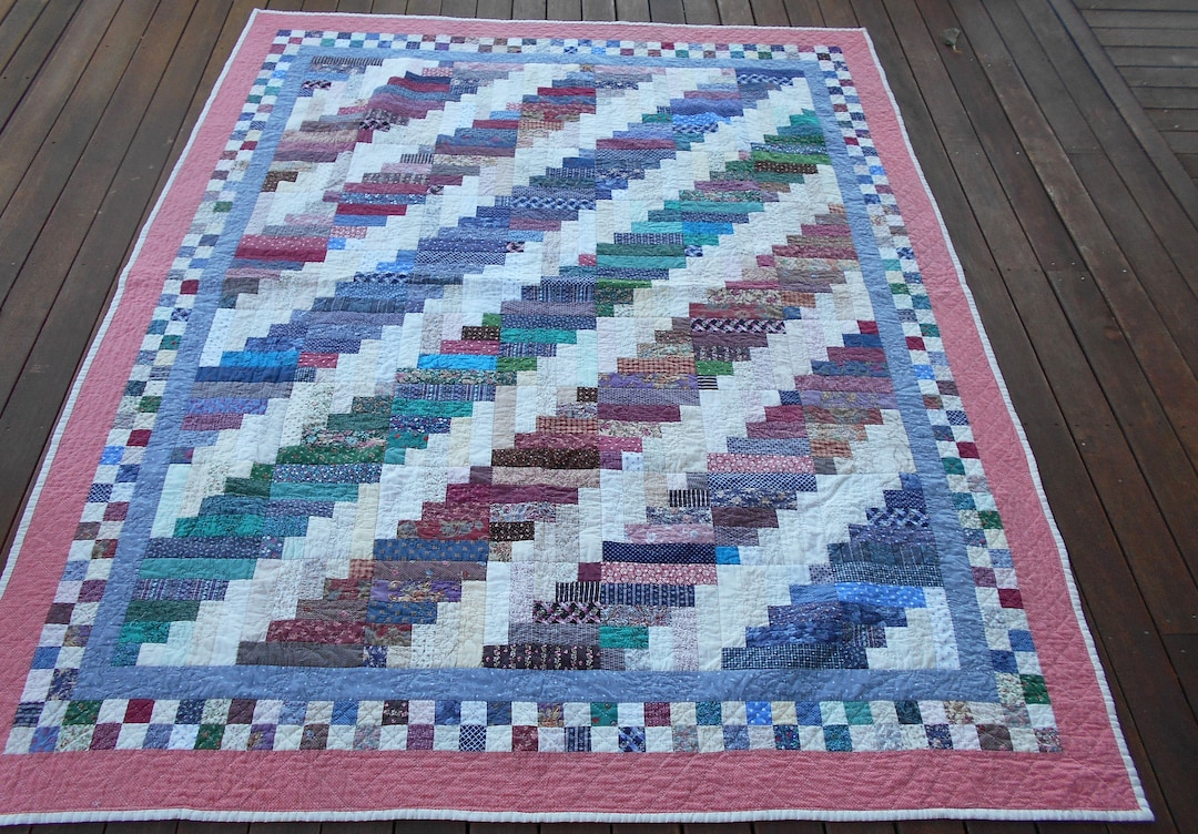 Log Cabin, Straight Furrows Quilt. Gorgeous Fabrics. Provenance. Nice ...