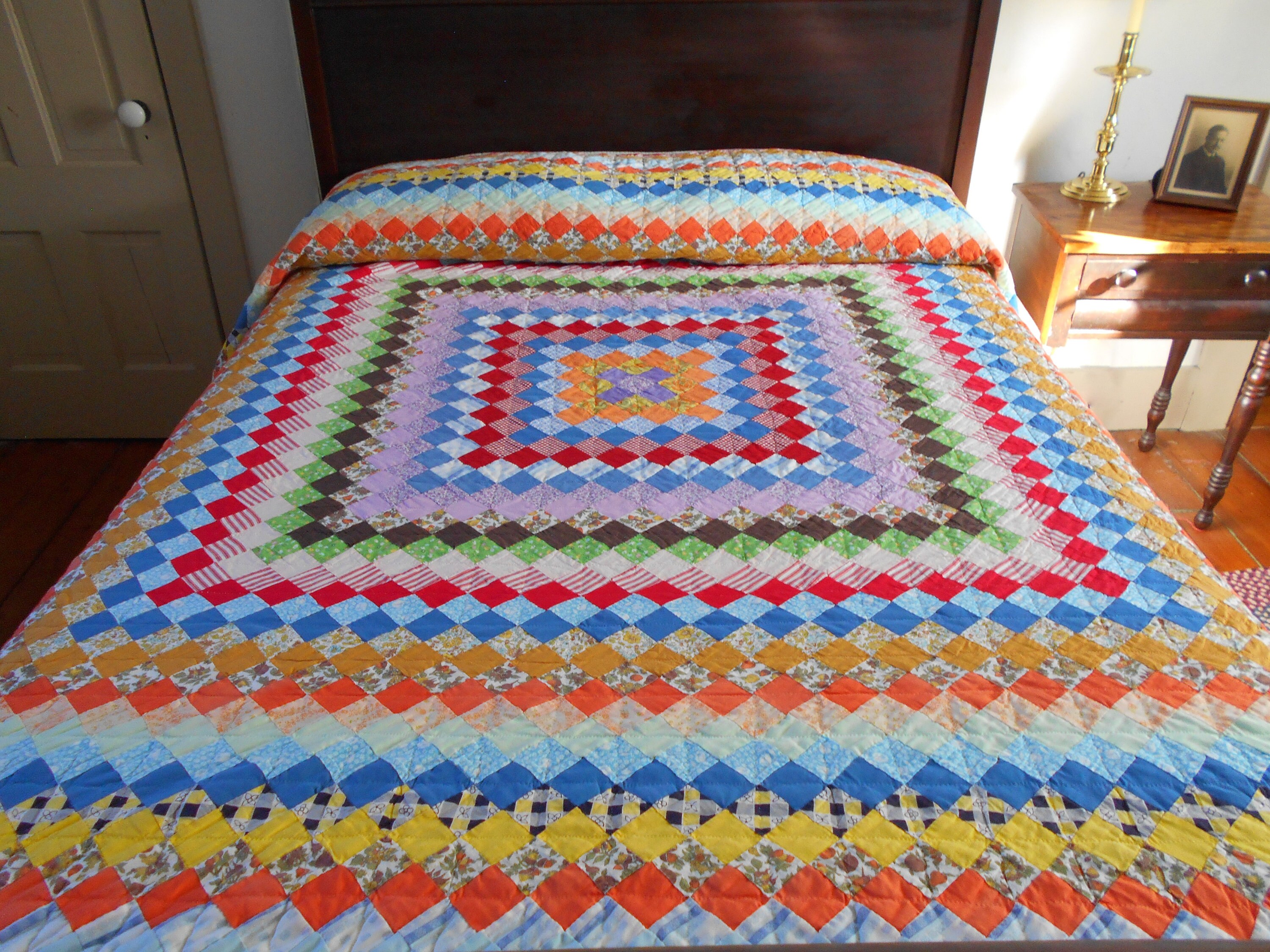 Vintage, Homemade Boston Commons Quilt. Bold Colors and Patterns. 85 X ...