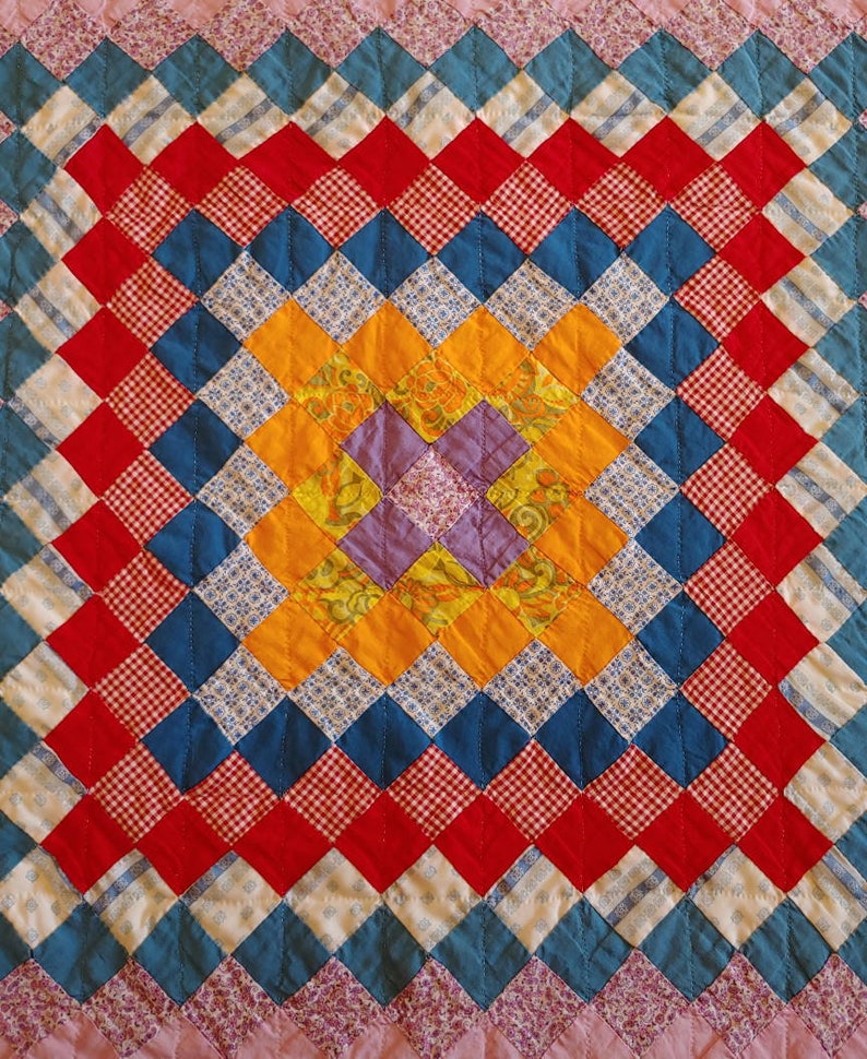 Vintage, Homemade Boston Commons Quilt. Bold Colors and Patterns. 85 X ...