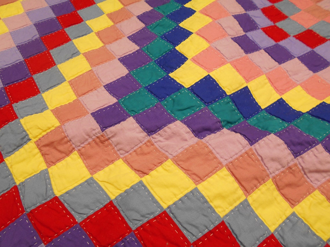 Bright Homemade Boston Commons Quilt. Hand Quilted. 77 X 82 | Etsy