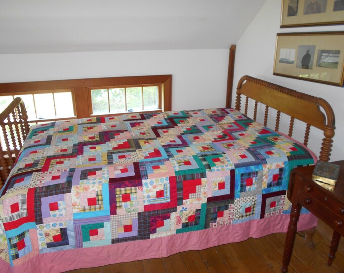 Unique Log Cabin, Straight Furrows Quilt. Nice Vintage Fabrics. Good ...