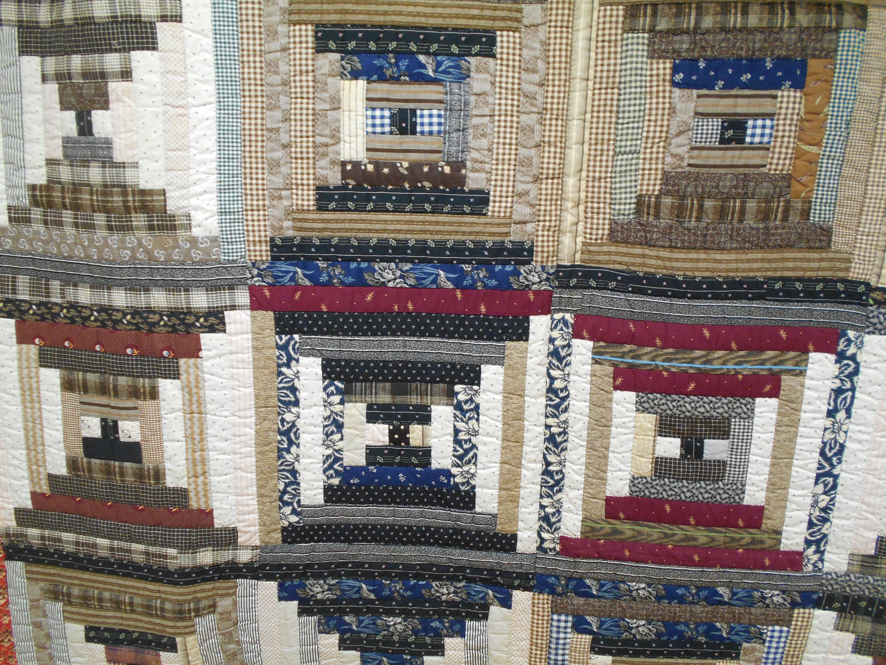 Antique Log Cabin, Court House Steps Quilt. Wonderful Period Fabrics ...