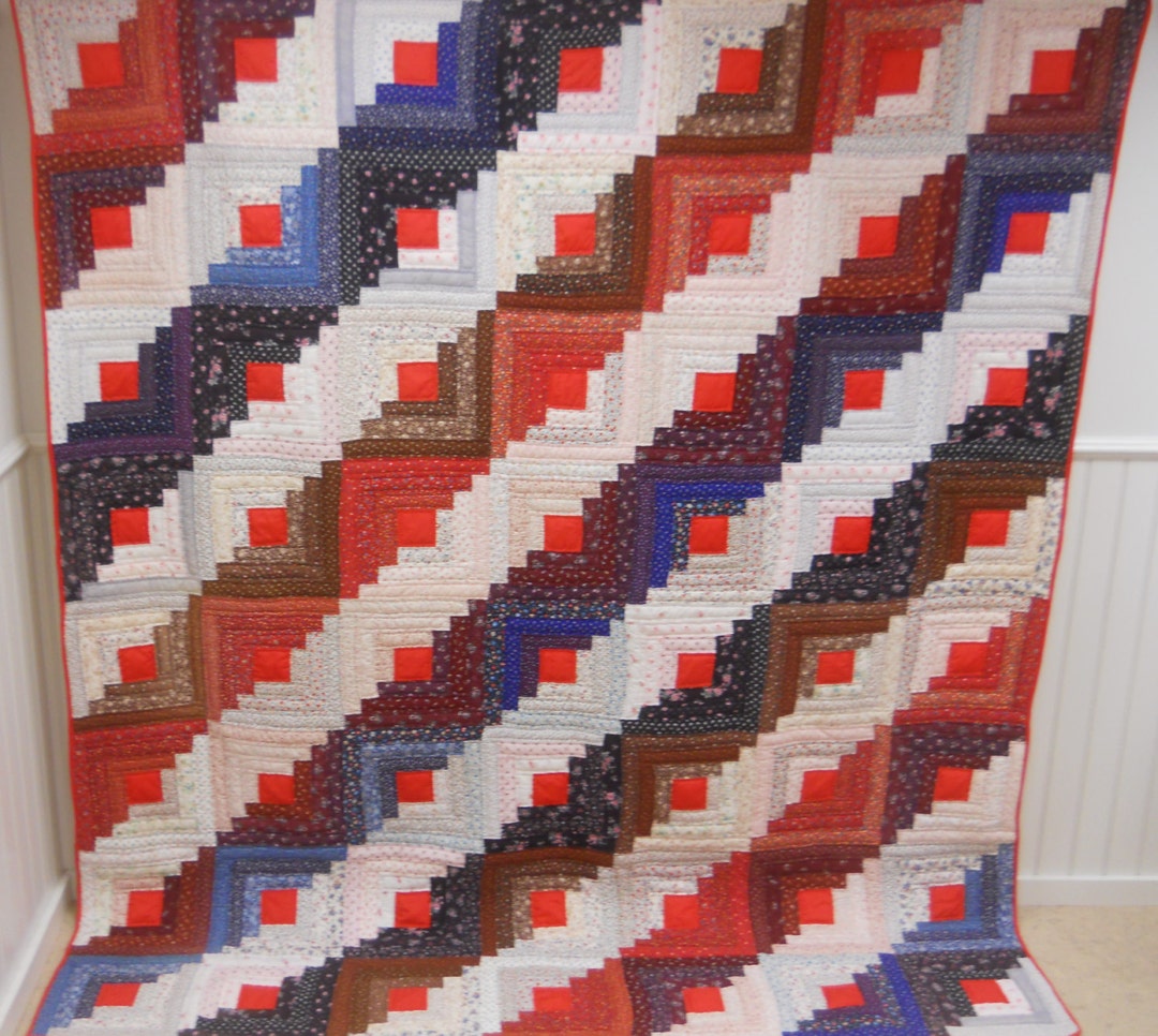 Outstanding! Log Cabin, Straight Furrows Quilt. Large. Fabulous Fabrics ...