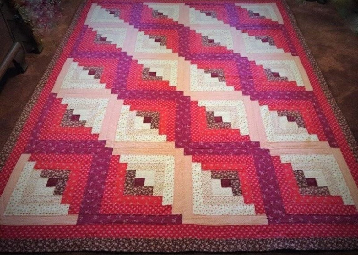 Showstopper Reds Vintage Log Cabin / Straight Furrows Quilt. | Etsy