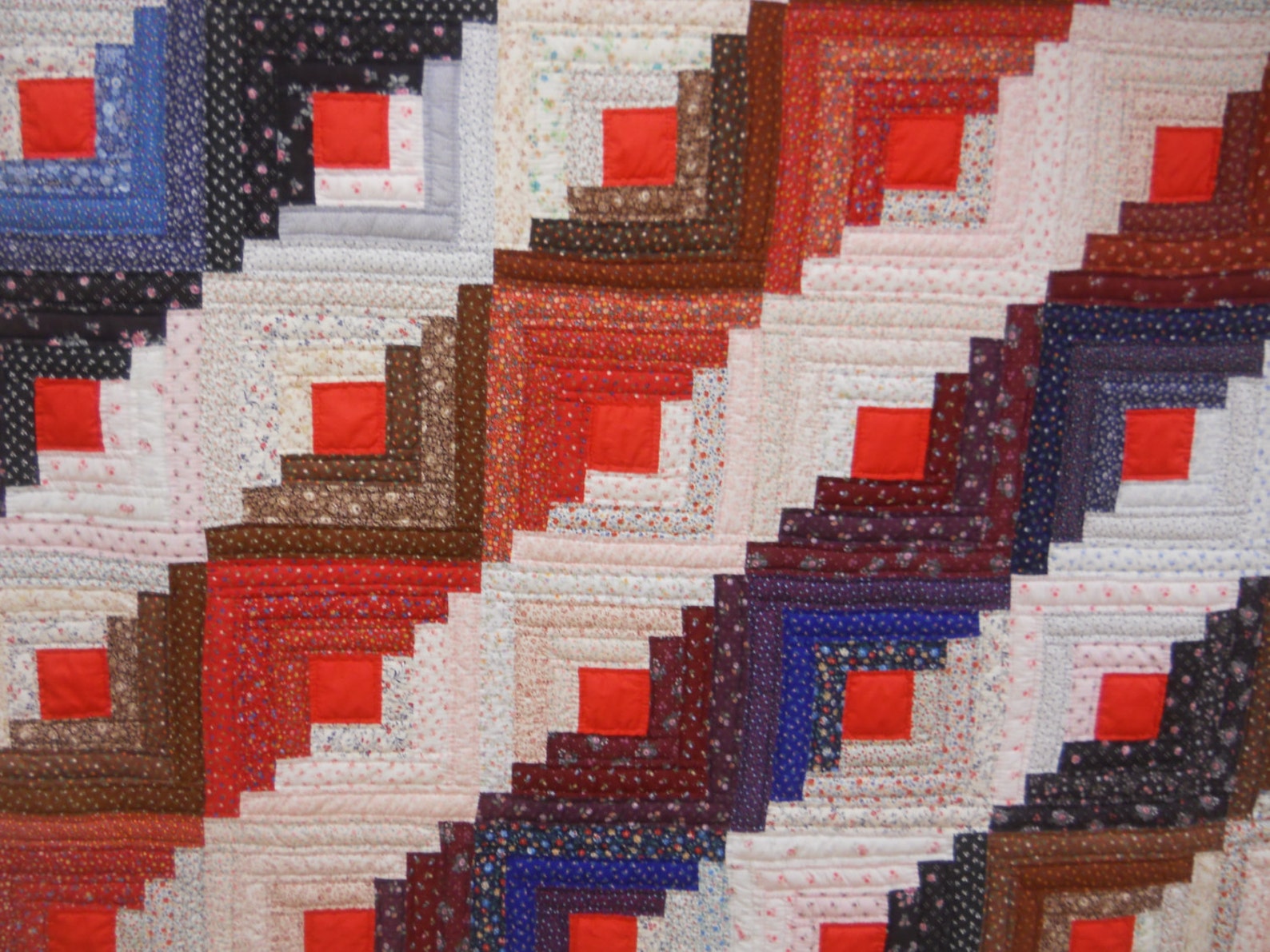 Outstanding! Log Cabin, Straight Furrows Quilt. Large. Fabulous Fabrics ...
