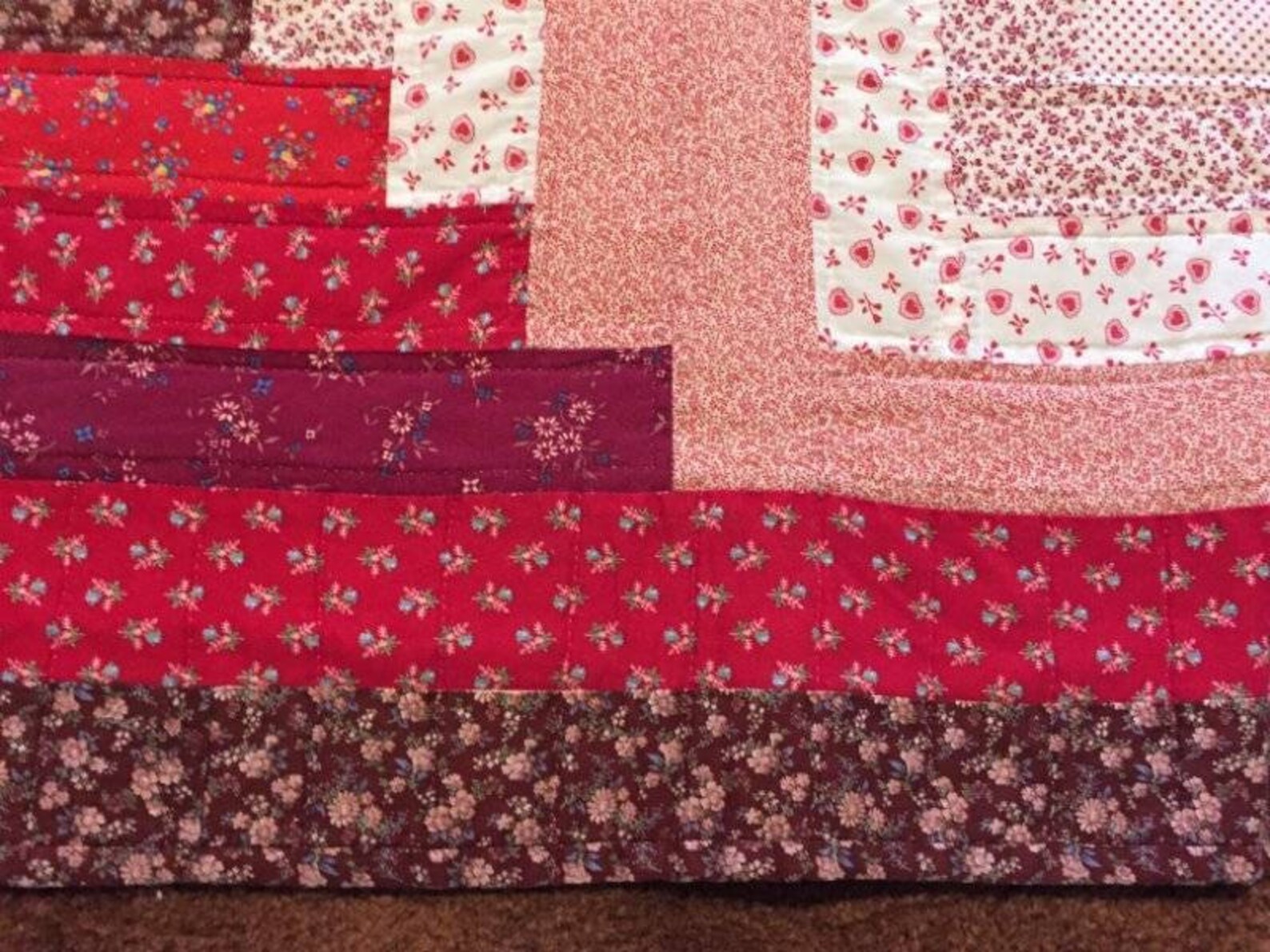 Showstopper Reds Vintage Log Cabin / Straight Furrows Quilt. | Etsy