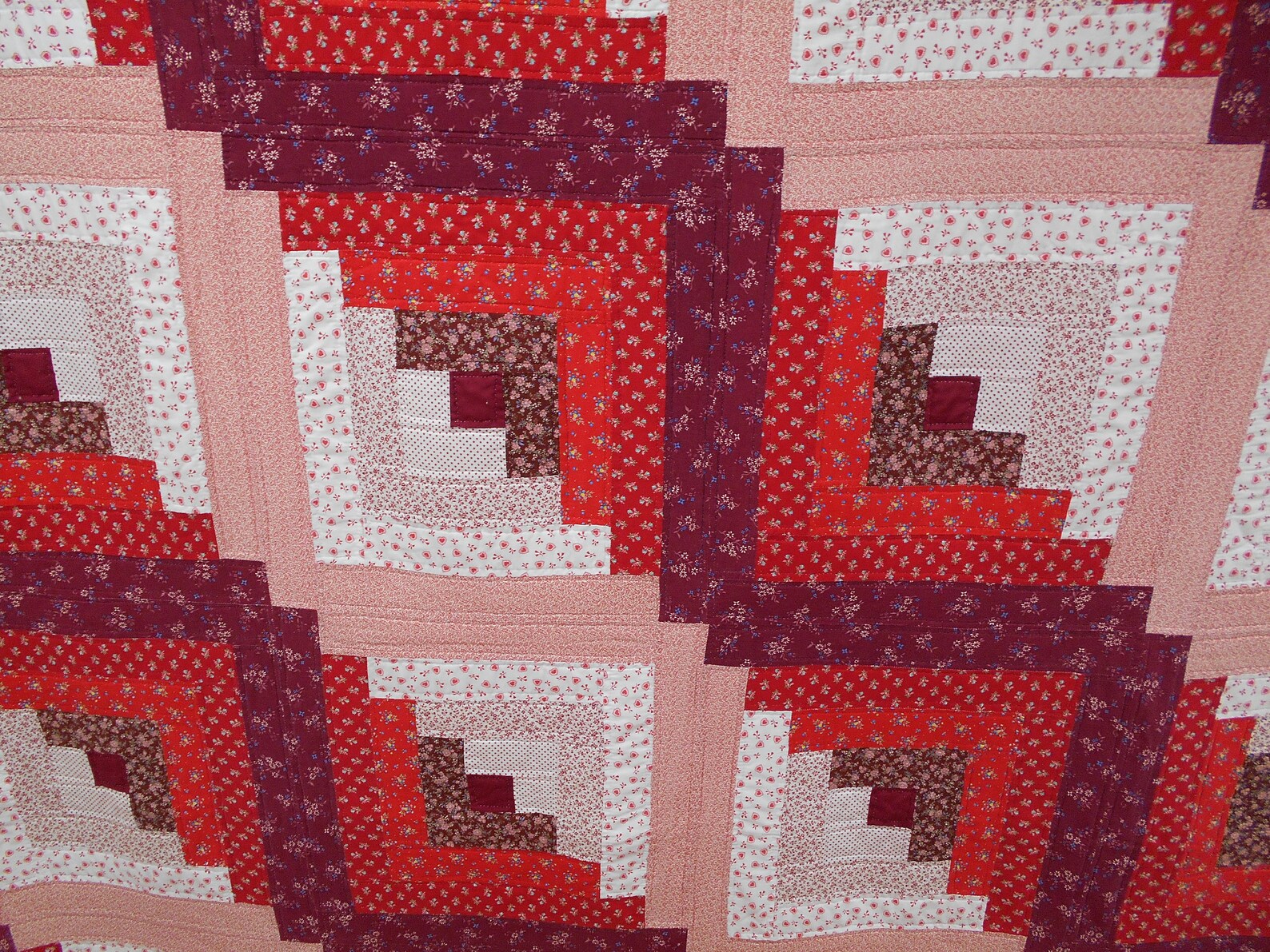 Showstopper Reds Vintage Log Cabin / Straight Furrows Quilt. | Etsy