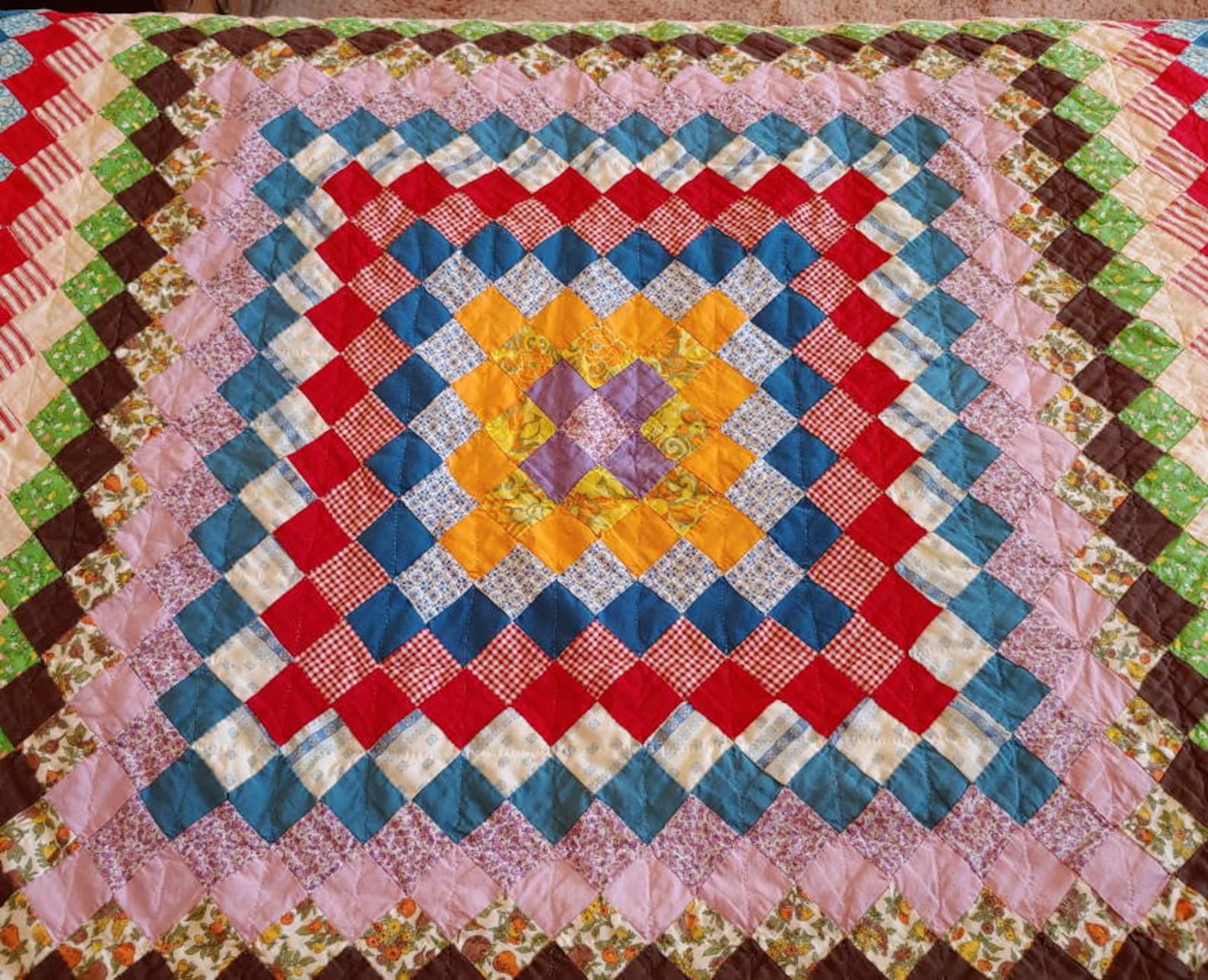 Vintage Homemade Boston Commons Quilt. Bold Colors and - Etsy