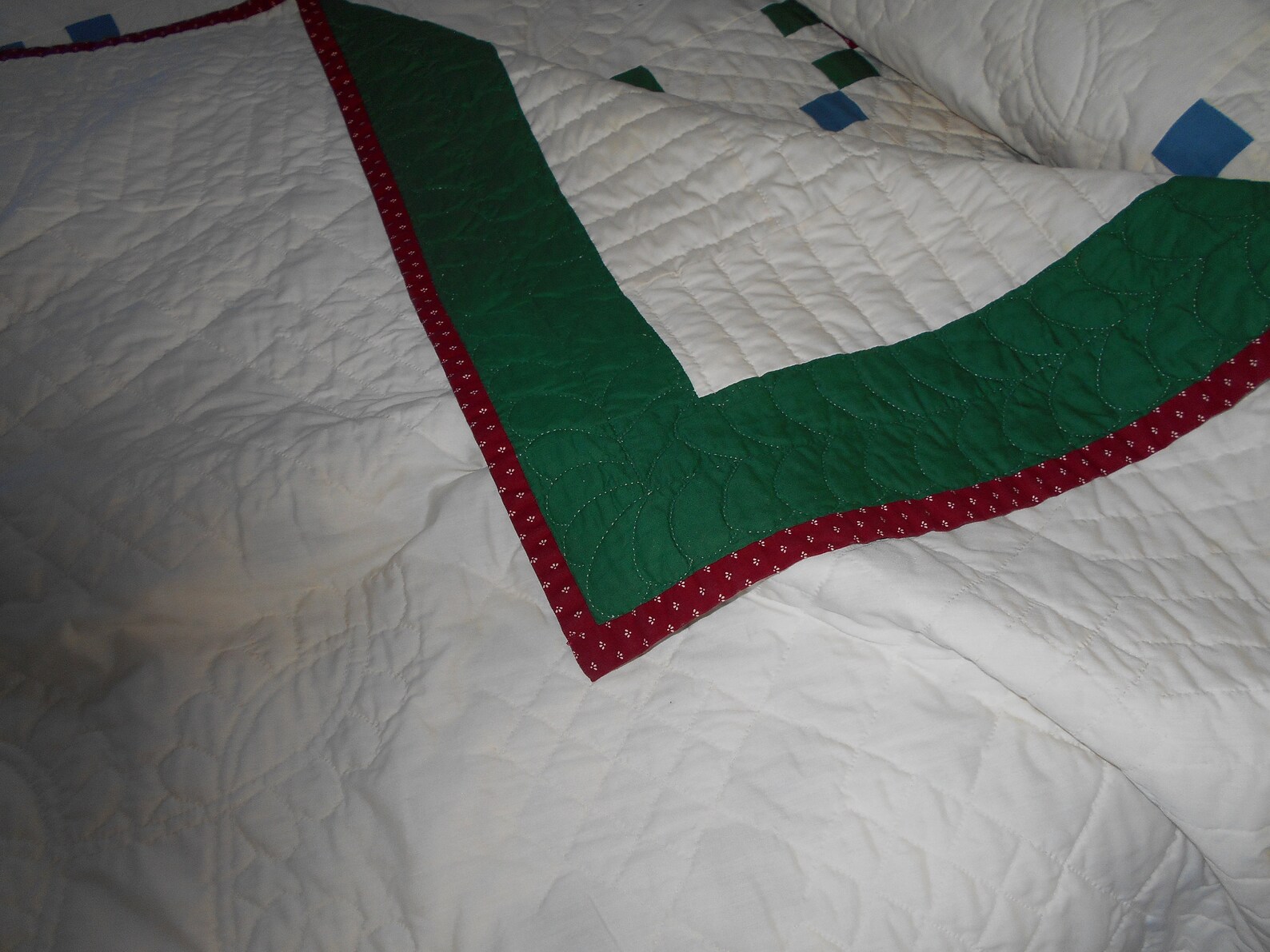 Irish Chain / Nine Patch Quilt. Blue, Maroon & White. Hand Quilted ...