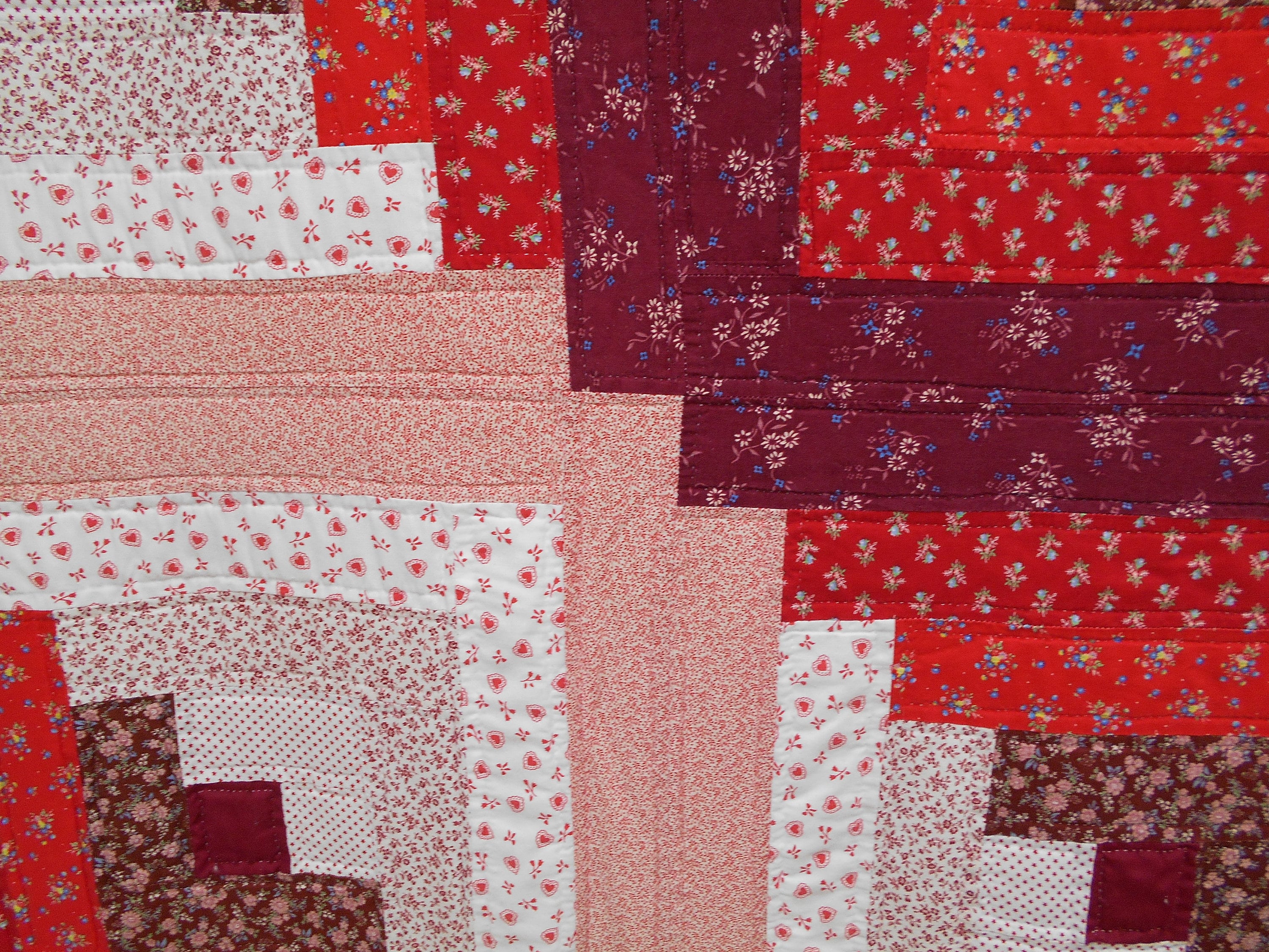 Showstopper Reds Vintage Log Cabin / Straight Furrows Quilt. With ...
