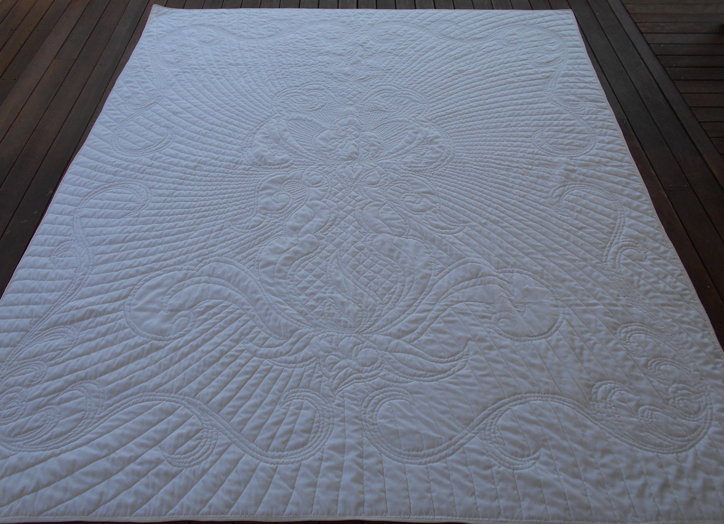 Elegant Fabulous Hand Quilting, Solid Cream Whole-cloth Quilt. 90 X 80 ...