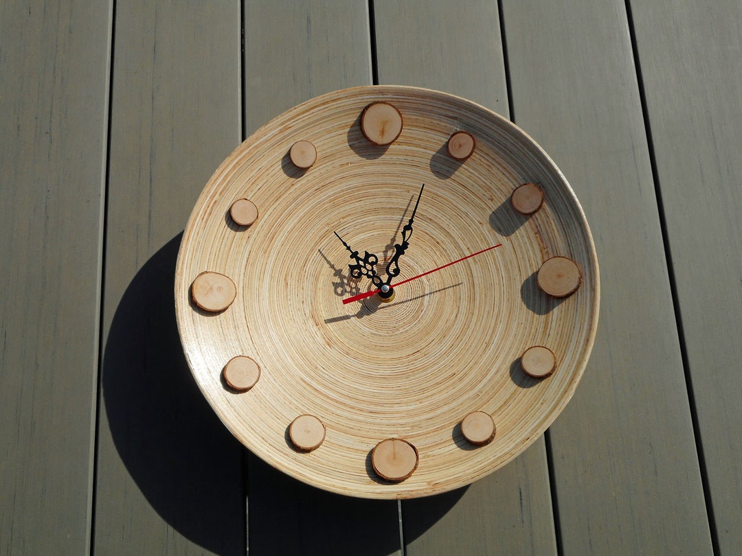 Light Wood Wall Clock Hanging Clock Round Wooden Clock for Wall Silent ...