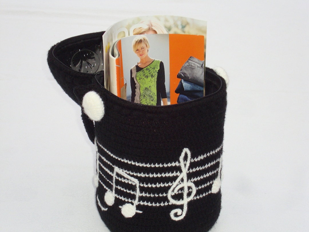 Crochet Music Notes Basket With Lid, Black & White, Music Lover Gift - Etsy