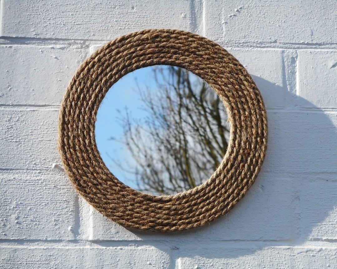 Round Rope Framed Mirror Wall Mounted Mirror Jute Rope Mirror Rustic ...