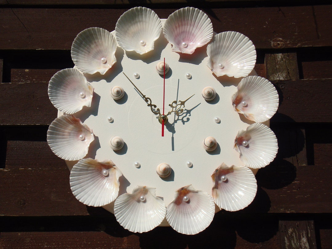 Large White Shell Clock Round Wall Clock Silent Clocks for Wall Sea ...
