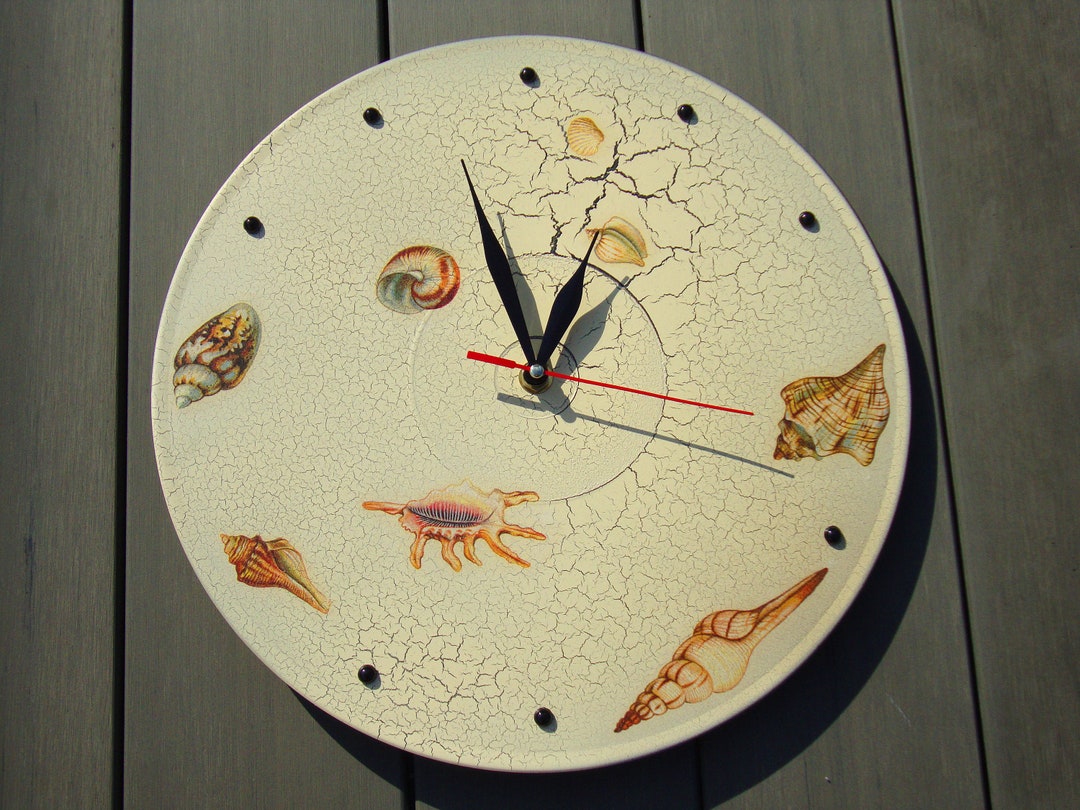 Sea Shell Clock Beach Wall Clock Ivory Clock for Wall Hanging Round ...