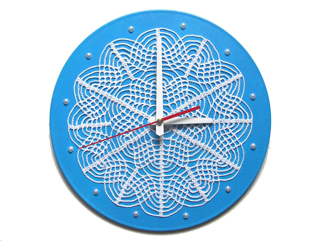 Blue White Wall Clock With Lace Decorative Clock for Wall Hanging Clock ...