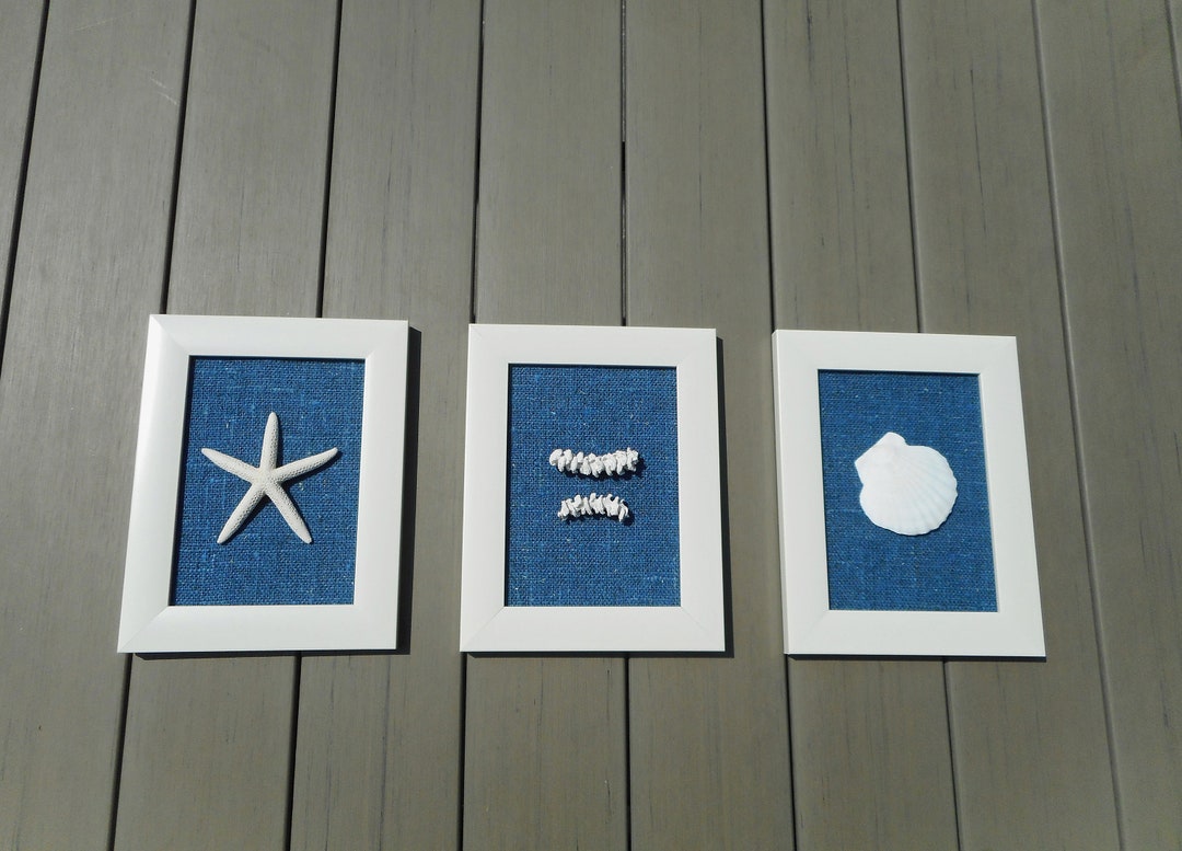 Sea Wall Art 3 Piece Frame Beachy Wall Décor Coastal Navy Blue Pictures ...