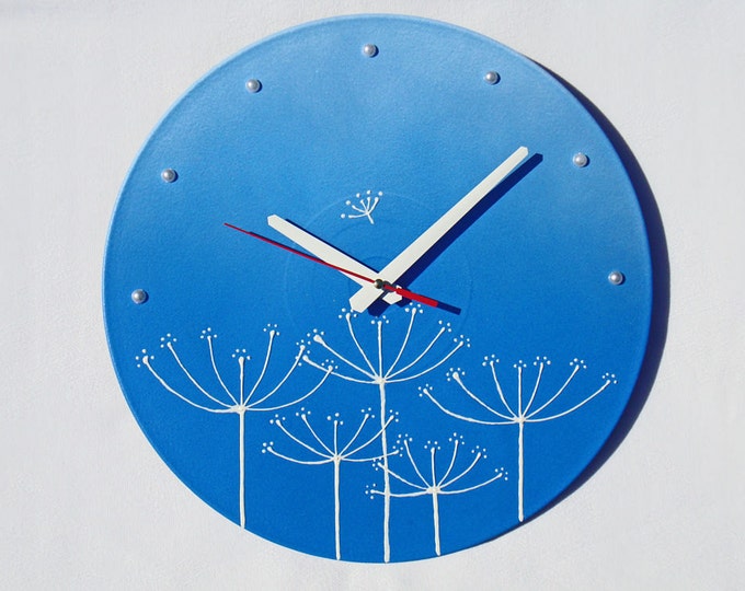 Wall Clock Blue Wall Clock Modern Wall Clocks Flower Wall - Etsy