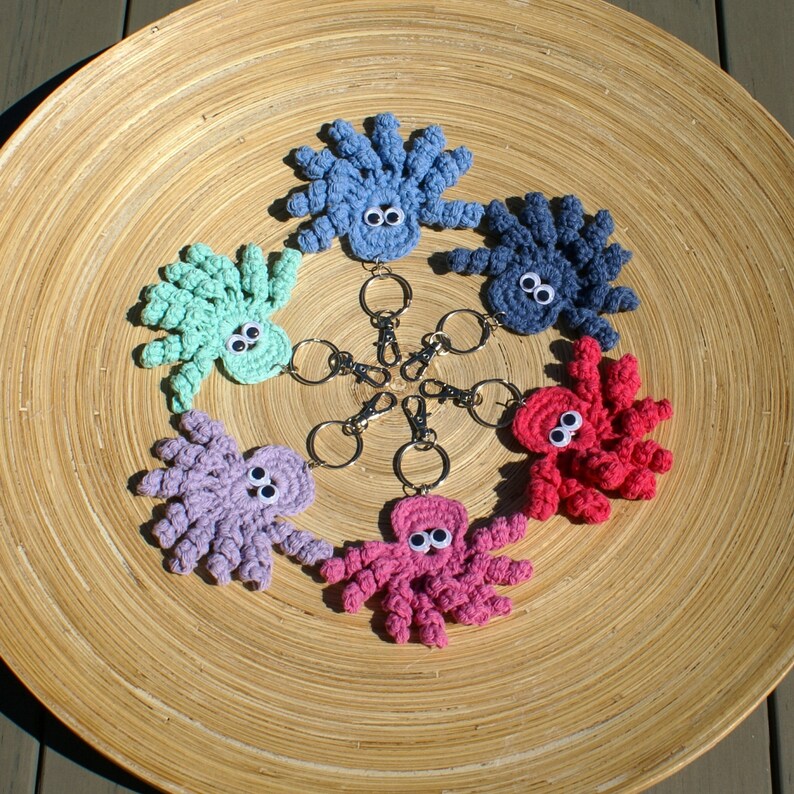 Crochet Octopus Bag Charm: Reversible Cotton Keychain With Googly Eyes ...