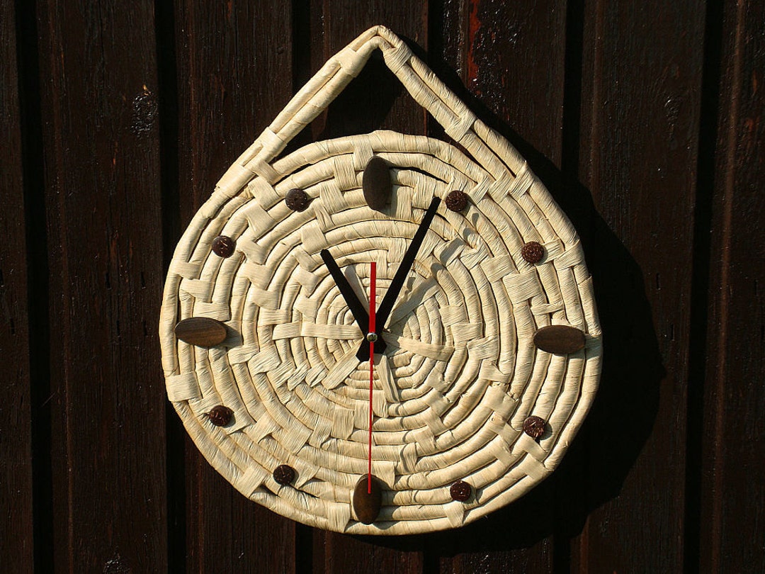 Nature Wall Clock With Numbers Wicker Clock Round Silent Clock for Wall ...