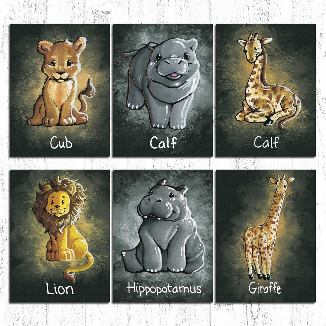Safari Animal Real Canvas Wall Print With Chalk Artwork, Two Sizes ...