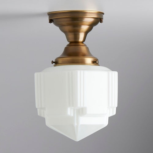 Ceiling Light Art Deco Semi Flush Glass Globe Hanging - Etsy