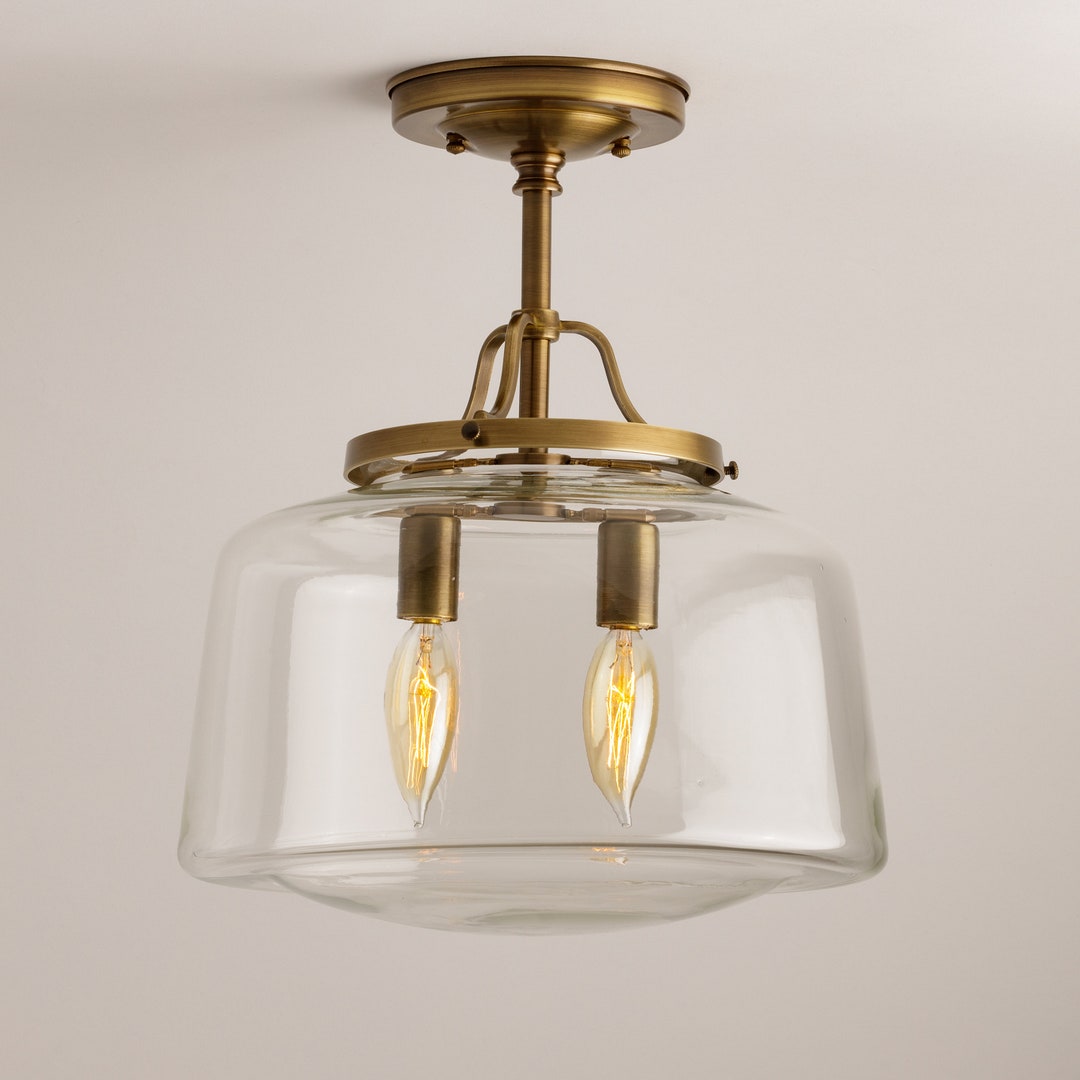 MCM 12 Schoolhouse Clear Glass Shade Semi Flush Mount Multi Bulb ...
