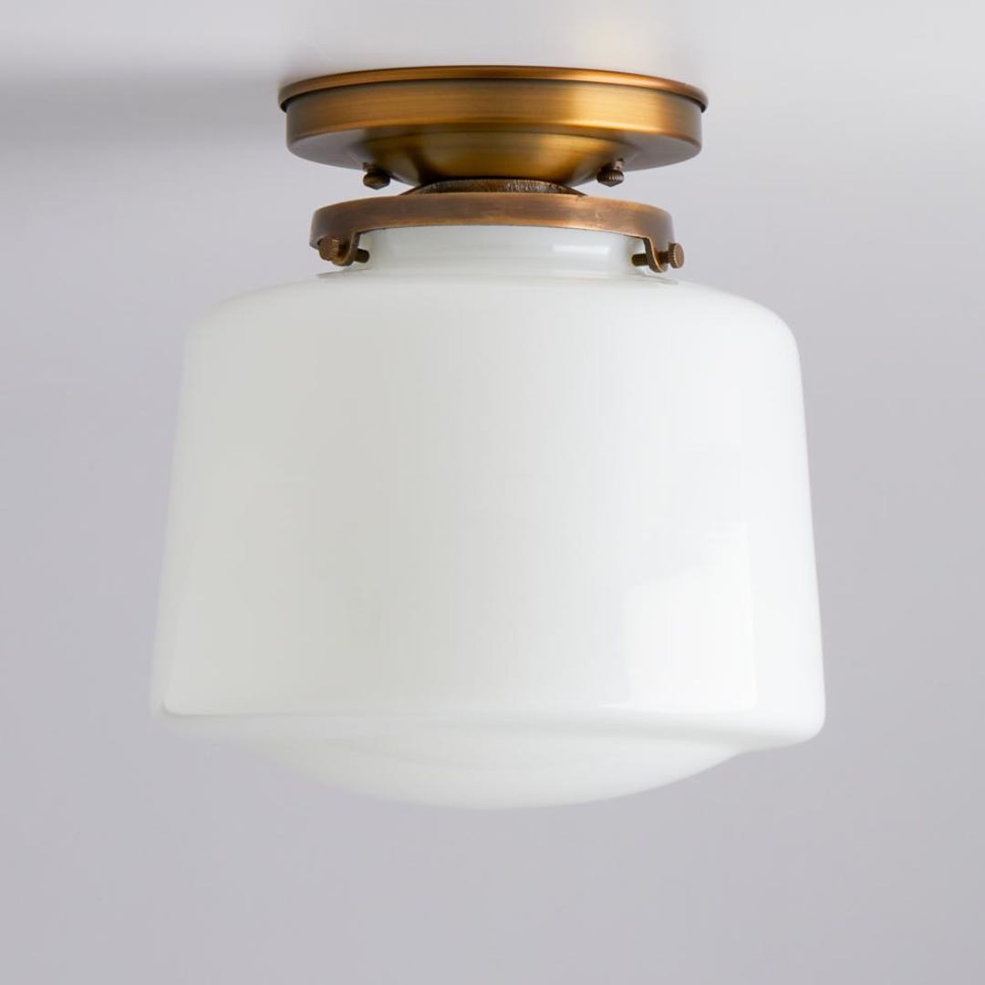 Schoolhouse White Drum Flush Mount Light Fixture ** Handblown Glass ...