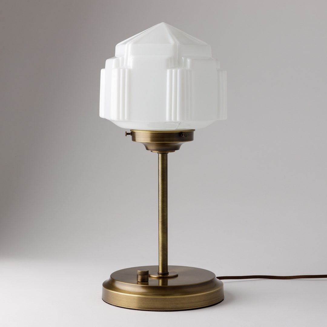 Desk Lamp - Hand Blown Glass - Brass Lighting - Table Lamp - Art Deco ...