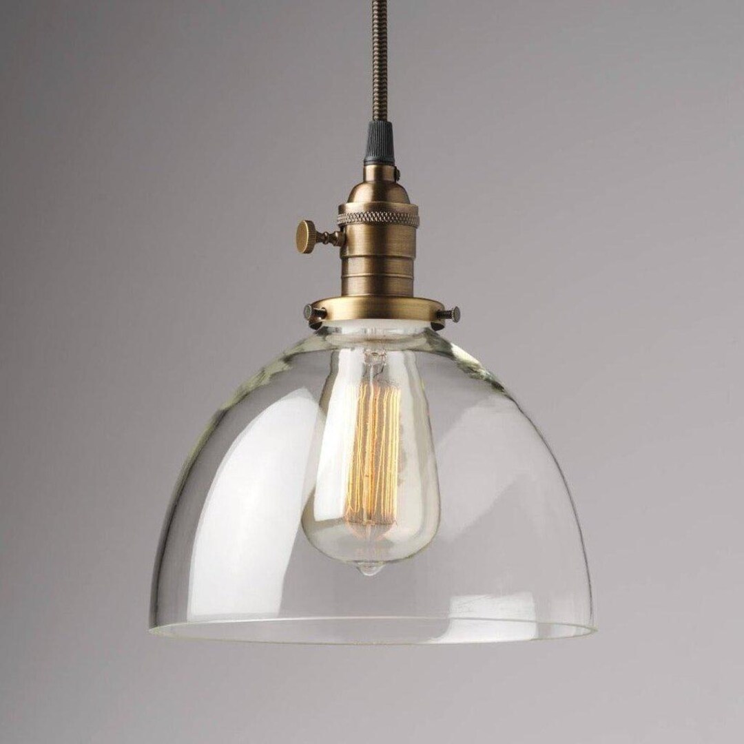 8" Large Glass Dome Pendant Light Fixture Clear Handblown Glass - Etsy