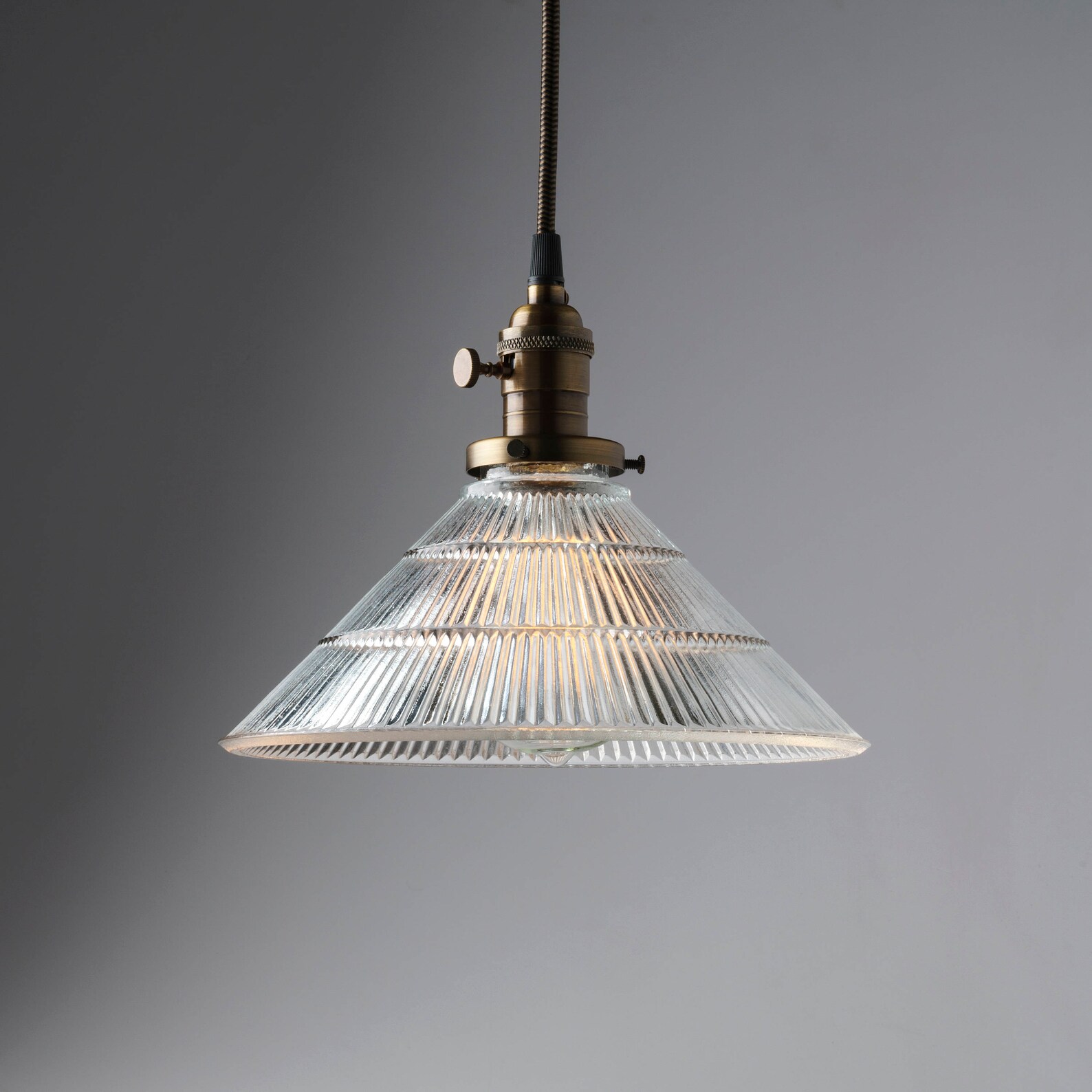 Pendant Light Fixture Clear Glass 10 Ribbed Glass Cone - Etsy