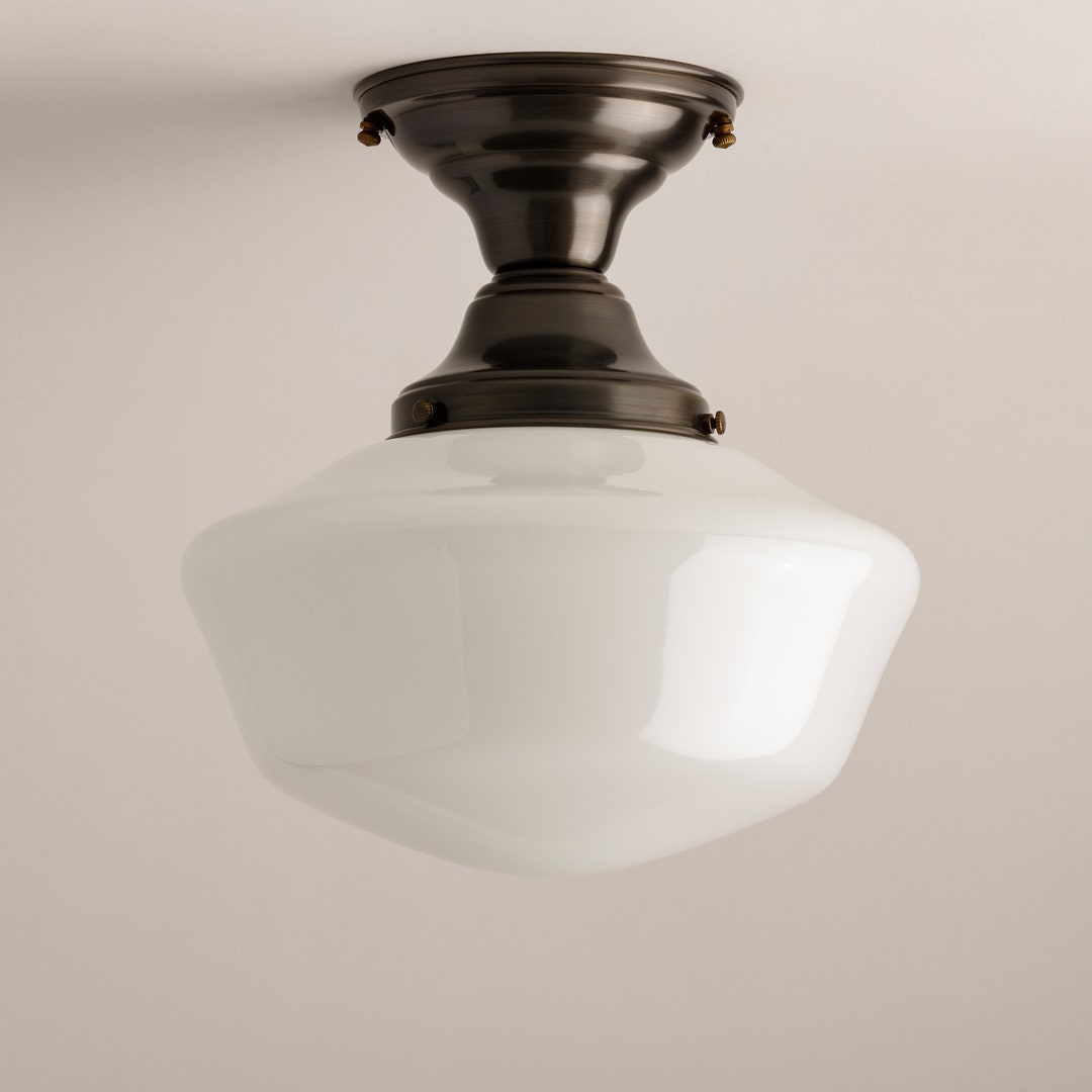 10 Milk Glass Schoolhouse Fixture Hand Blown Made IN USA Semi Flush ...