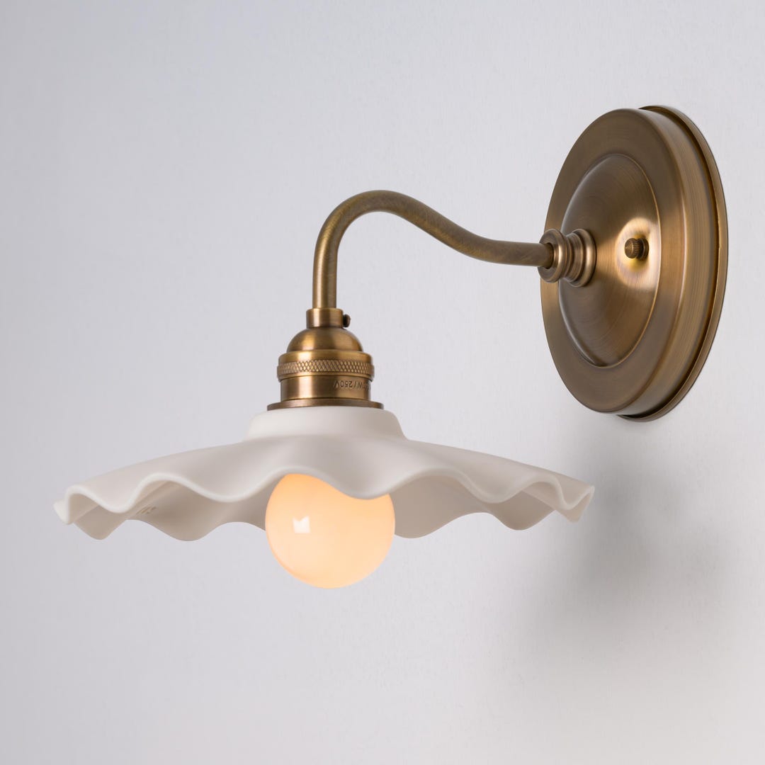 Small Gooseneck Sconce - Scalloped Ceramic Shade - Wall Sconce Lighting ...