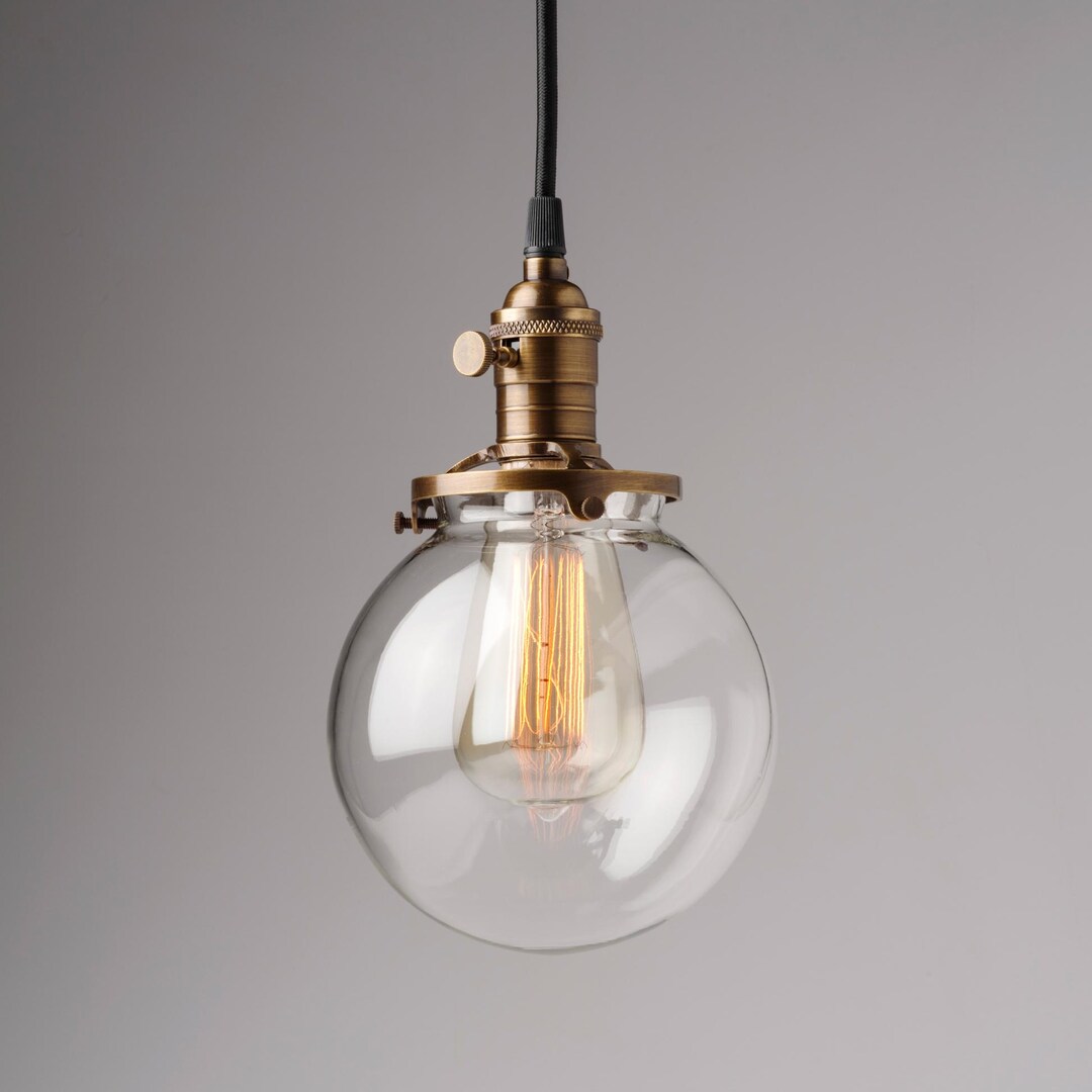 Round Glass Pendant Light Fixture - 6" Glass Globe - USA Handblown ...