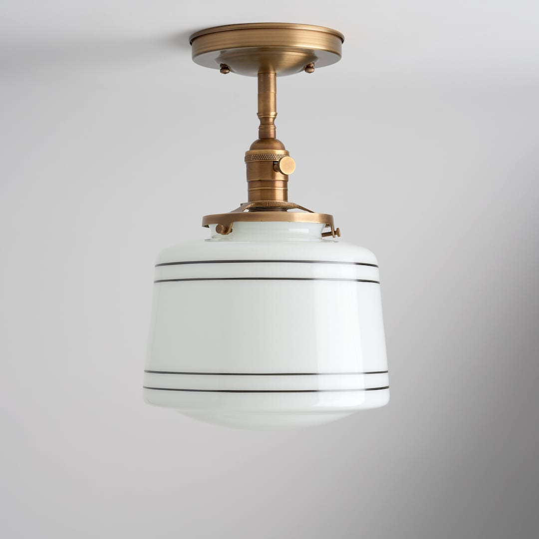 Schoolhouse Lighting Black Striped Glass Semi Flush Ceiling Light ...