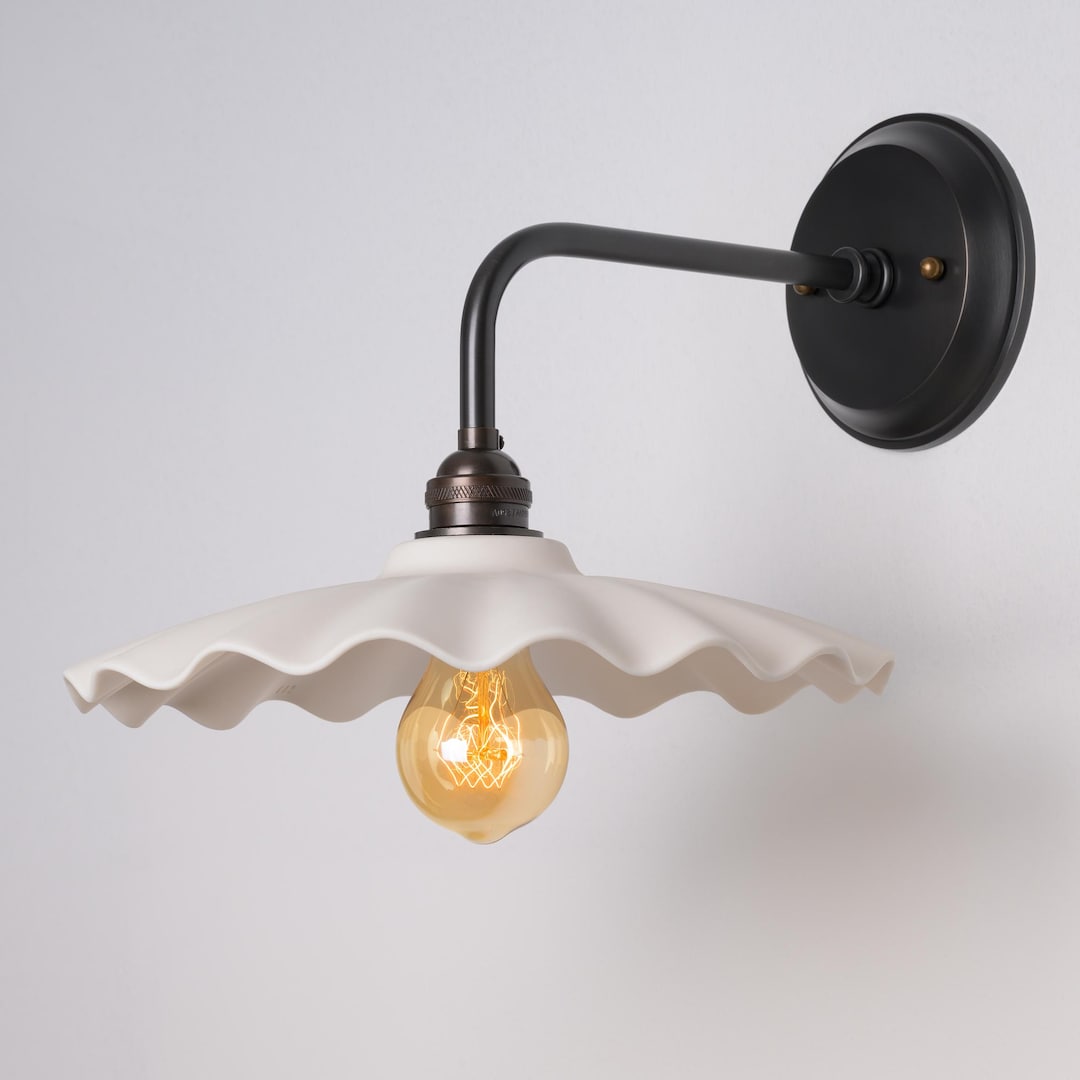Scalloped Ceramic Shade - Wall Sconce Lighting - Elbow Sconce ...
