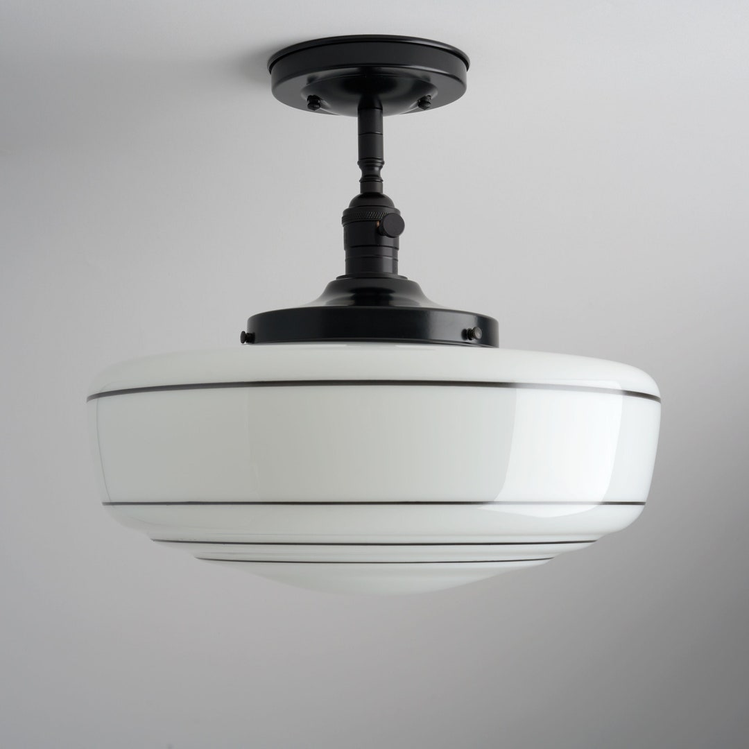 Modern 14" Schoolhouse Large White/milk Glass Shade - Striped Glass ...